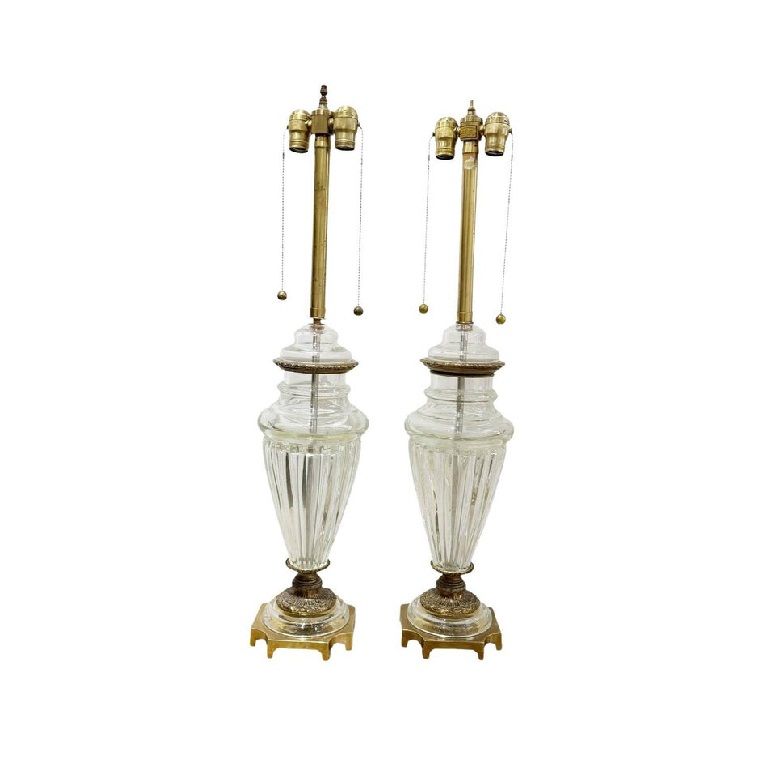 1940 Crystal Table Lamps Pair - Lionsgate Antiques NY